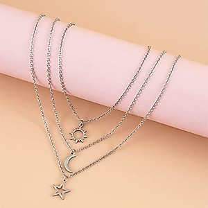 COLORFUL BLING Stainless Steel Sun and Moon Star Necklace 3 Best Friend Friendship Sister Set for Women Teens Girls Mom Daughter BFF Jewelry Gifts-yellow big