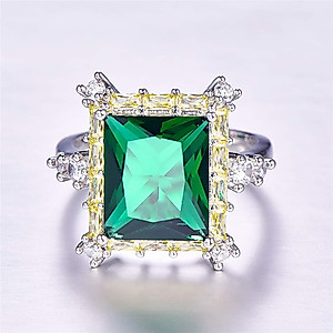 YAZILIND Princess Cut Big Square Green Cubic Zirconia Rhinestone Wedding Ring Silver Plated Women Engagement Jewelry Party Gift(Size 6)