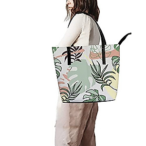 Fashion Tote Handbags Women's Soft Tote Shoulder Bag for Women Work Shopping Top Handle Satchel Bags, 15.8×4×15.4 inches,Retro Tropical Leaves 1