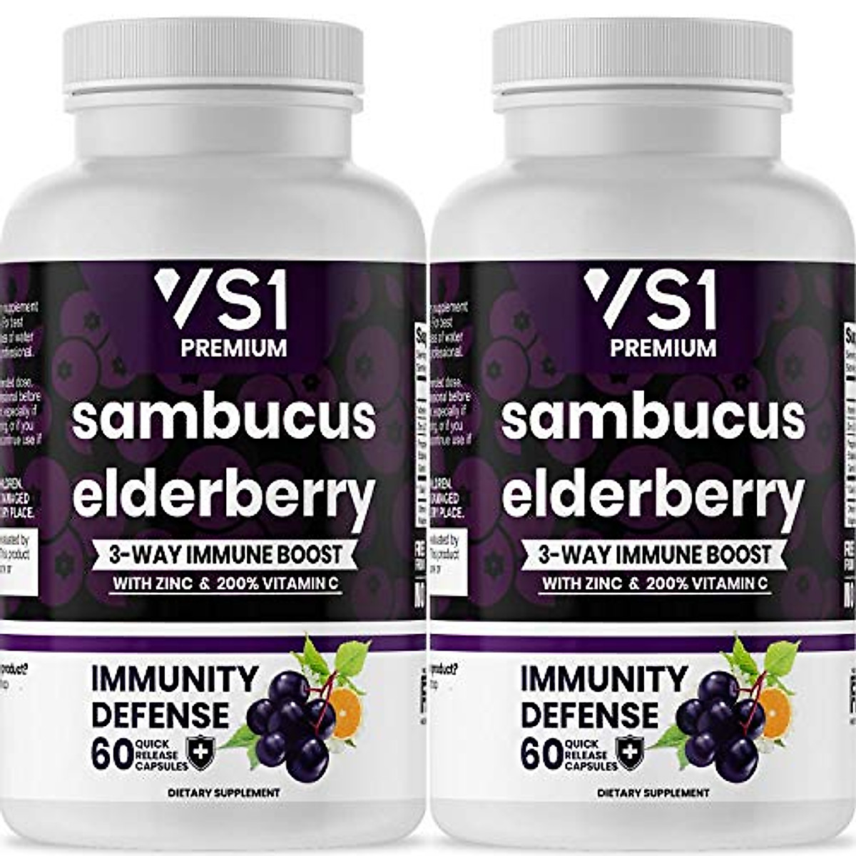 (2-Pack) Sambucus Elderberry Capsules with Zinc & Vitamin C - Immune System Support for Women & Men's Daily Supplement, Powerful Antioxidant - Natural Elderberries - Veggie Caps - 120 Capsules - VS1