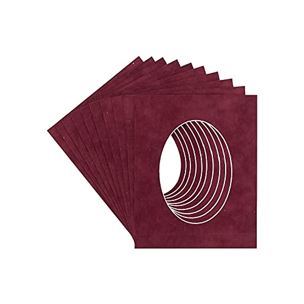 12x16 Mat Bevel Cut for 11x13.5 Photos - Precut Dark Red Suede Oval Shaped Photo Mat Board Opening - Acid Free Matte to Protect Your Pictures - Bevel Cut for Family Photos, Pack of 25 Matboards Show