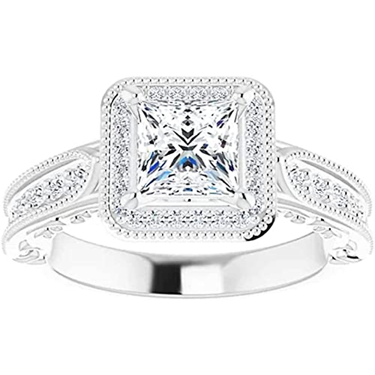 Moissanite World 1CT Princess Cut Colorless Moissanite Engagement Ring Wedding Band Gold Silver Eternity Solitaire Ring Halo Ring Vintage Antique Anniversary Promise Gift Her (7)