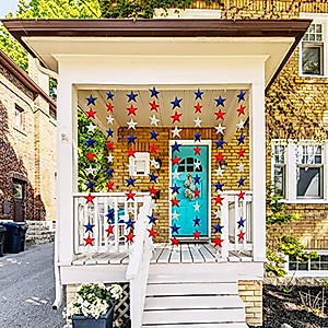 Patriotic Star Streamers Banner Garland Decorations for 4th of July Red White Blue Hanging Stars Banner Memorial Day Independence Day Celebration Veterans Day Party Decorations, 8 Pack