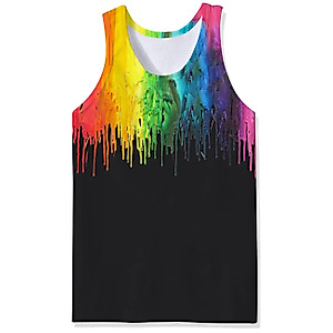 Loveternal Guys Rainbow Pride Tank Tops for Men Summer Novelty Outfits Youth Black Tank Tops Colorful Melting Graffic 3D Printed Workout Soft Quick Dry Underwear L