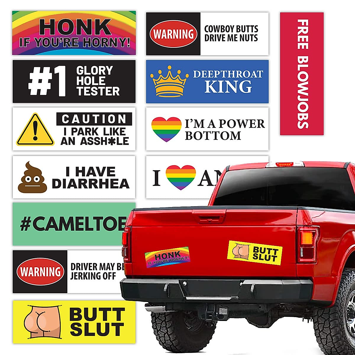 Rio Salto 12-Pack Funny Bumper Sticker Pranks Gifts for Adults Practical Jokes Prank Car Sticker Gay Pride Gags Pranks for Work Office Magnetic Stickers Dirty Items Gift Prankster Stuff for Adults