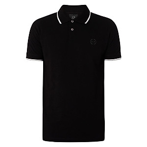 A｜X ARMANI EXCHANGE Mens Short Sleeve Jersey Knit Polo Shirt, Black, Large US