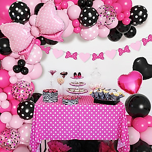 Ouddy Party Pink Mouse Balloon Garland Arch Kit for Cartoon Mouse Theme Birthday Party Decorations Girl Kids, Pink Black Rose Red Bow Foil Balloons Banners for Mouse Baby Shower Party Supplies