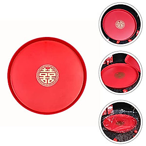 jojofuny Chinese Wedding Serving Tray Platter: Red Fruit Plate Round Tea Tray Large Plastic Snack Dishes for Chinese Traditional Wedding Decoration Supplies