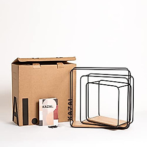 Kazai. Wall Shelves -Jona- | 3-Part Shelving Unit Made of Metal and Real Wood Veneer | Wall Decor, Storage and Book Shelf for Bathroom, Living Room, Kitchen, Bedroom and More | Oak