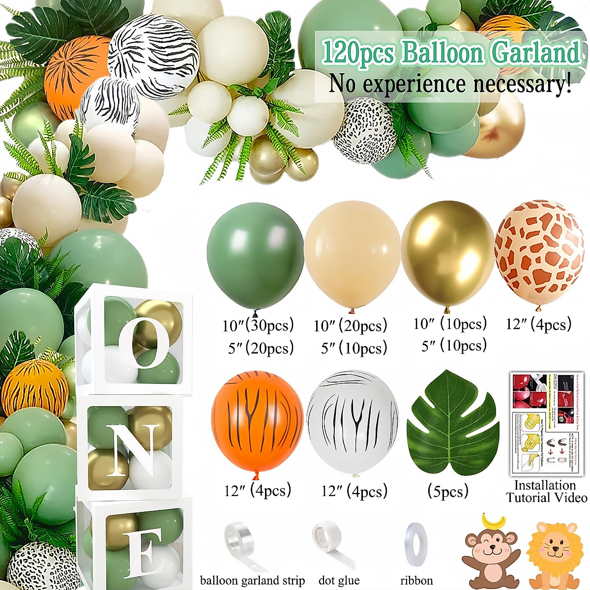 Daidle Wild One Birthday Decorations, 1st Birthday Decorations for Boy or Girl, First Birthday Decorations, 1st Birthday Photo Banner, Balloon Box, Jungle Theme Safari Birthday Decorations Boys Girls