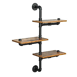 HEONITURE Industrial Pipe Shelving, Pipe Shelves with Wood Planks, Floating Shelves Wall Mounted, Retro Rustic Industrial Shelf for Bar Kitchen Living Room