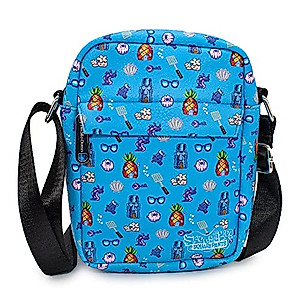 Buckle Down Nickelodeon Bag, Cross Body, Spongebob Squarepants Under The Sea Icons Collage, Blue, Vegan Leather