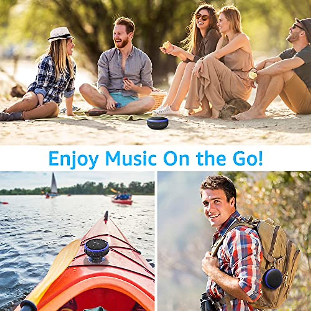 Olafus Waterproof Shower Bluetooth Speaker, Portable Wireless Outdoor Speaker, Clip & Suction Cup, 10H Playtime for Bathroom, Pool, Beach, Boating, Hiking