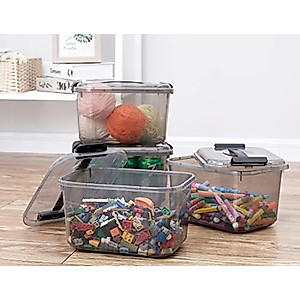 JUJIAJIA 5.5 Quart Black Clear Storage Latch Bins with Lids/Handle, 4-Pack Plastic Lidded Home Storage Organizing Latch Box