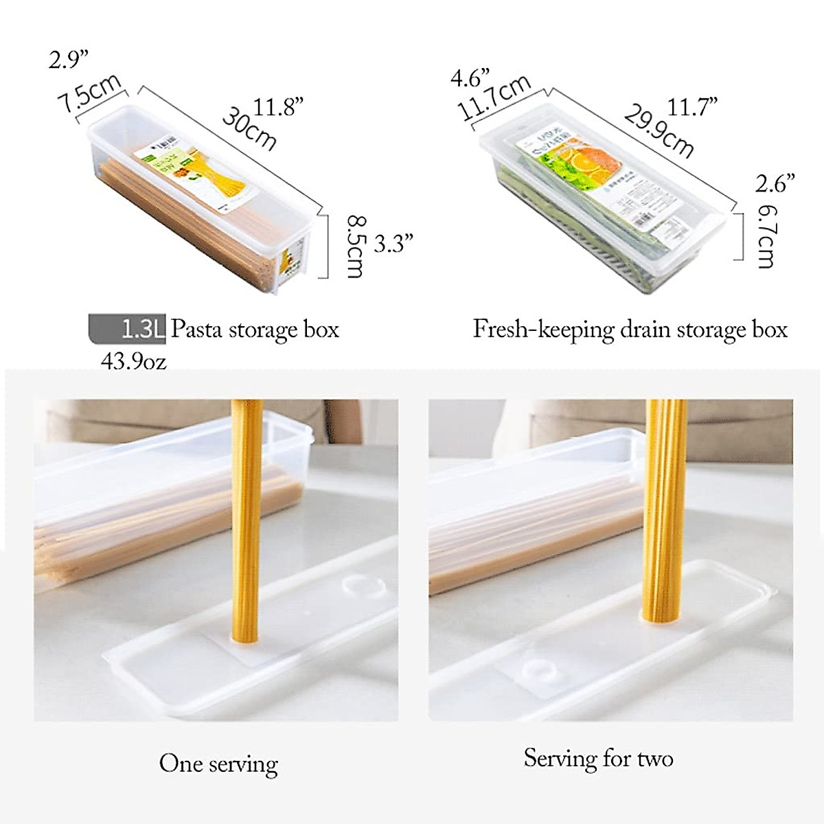 kitchen jars Pasta Container Noodle Food Storage Spaghetti Keeper Box With Lid Plastic1/ 3 Pcs Canister Sets For Kitchen Fresh-keeping Drain Box Useful Container Set ( Color : 1PCS Pasta storage box )
