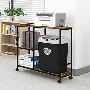 Natwind Computer PC Case Tower and Printer Stand with Charging Station, Printer Table with Wheels, Shredder CPU Stand, Computer Host Cart, PC Tower Storage Shelf for Home Office Organization (Retro)