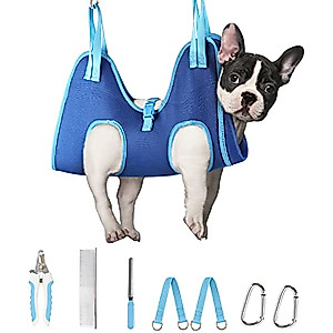 Supet Dog Grooming Hammock for Dog and Cat, Relaxation Pet Grooming Sling Helper, Breathable Pet Grooming Hammock for Nail Trimming, Ear/Eye Car with Nail Clippers/Trimmers/Scissors Blue