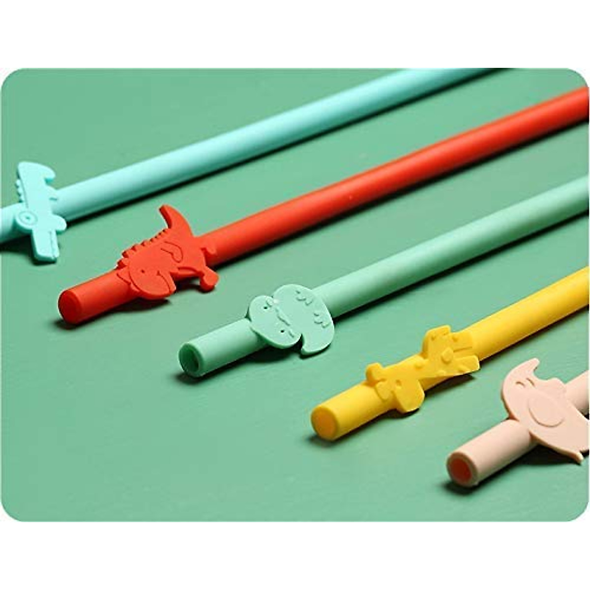 Kids Reusable Silicone Drinking Straws - Colorful Fun Animal Styled - Eco Friendly - Food Grade Silicone - Safe Non-Toxic - FREE Cleaning Brush