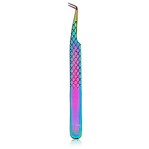 M LASH Eyelash Extension Tweezers - Professional & Precision Lash Tweezers for Eyelash Extensions - Japanese Steel, Diamond Grip, Fiber Tip for Stunning Results (Rainbow Mermaid)