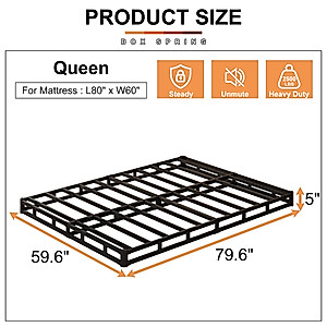 EMODA 5 Inch Box Spring Queen Size Bed Base, 3000 lbs Heavy Duty Metal Mattress Foundation with Fabric Cover, Easy Assembly