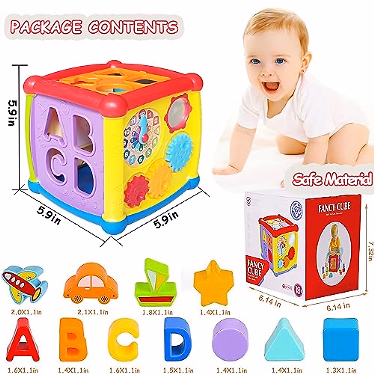 Gzolxkwin Activity Cube Baby Toys 6 to 12 Months,6-in-1 Early Learning Montessor Toys for 1 Year Old Shape Sorter Piano Keyboard Light Up Music Toddlers Toys for 1 2 Years Boys Girls Gifts