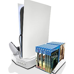 OLYGIVE PS5 Controller Charging Station, PS5 Cooling Fan,Vertical Stand for PlayStation 5 Digital Edition & Ultra HD Game Console with Dual Charger Indicator USB Ports for PS5 - White