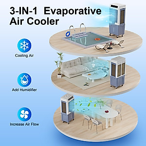 Landeagle Swamp Cooler, 3288CFM Evaporative Air Cooler with 10.6-Gal Water Tank, Evaporative Cooler with Water Level Alarm, 3 Speeds, 12H Timer, Air Cooler for Indoor Outdoor Patio Garage Use(42IN)