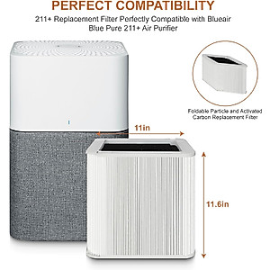 211+ Replacement Filter Compatible with Blueair Blue Pure 211+ Air Cleaner Purifier, H13 Hepa Foldable Filter and Activated Carbon Replacement Filter 2 Pack