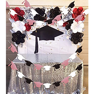 Maroon Graduation Party Decorations/Maroon Grad 2023 4pcs Graduation Hat Banner Garlands Glitter Burgundy White Black for 2023 Graduation Party Supplies