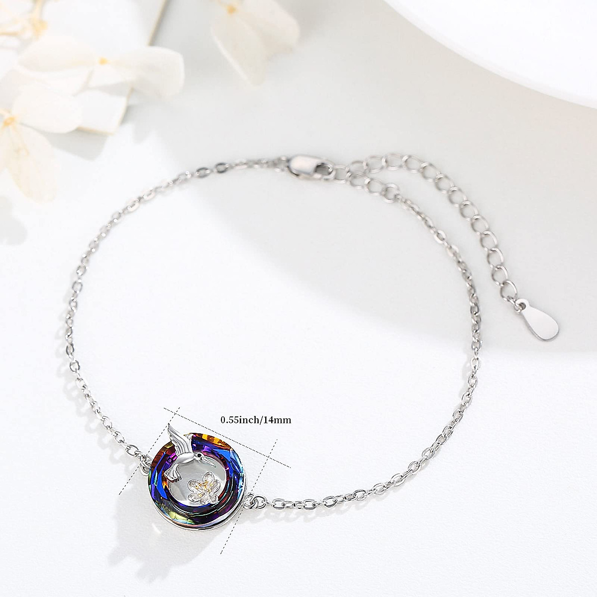 JUSTKIDSTOY Hummingbird Bracelet 925 Sterling Silver Cute Bird Daisy Adjustable Chain Bracelet with Crystal Hummingbird Jewelry Birthday Gifts for Women