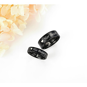 Global Jewelry Amazing His Beauty Her Beast Titanium Stainless Steel Wedding Band Set Anniversary Engagement Promise Ring