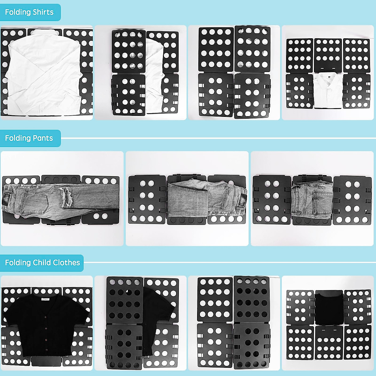 T Shirt Folding Board Laundry Organizer Durable Tool T Shirt Clothes Folder Plastic Easy and Fast Folding Board for Kid Children and Adult to Fold Clothes Black