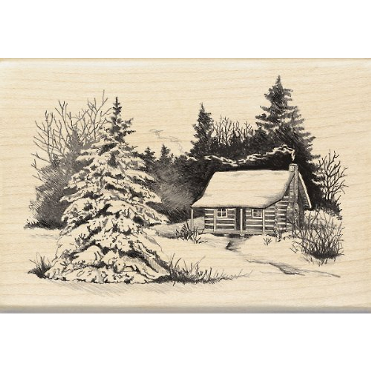 Inkadinkado Snowy Winter Cabin Wooden Christmas Stamp, 2.75'' W x 4'' L