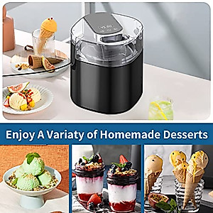 Ice Cream Maker, Ice Cream Machine 1.58 Quart Ice Cream Maker Machine Frozen Yogurt Machine with Double-Insulated Freezer Bowl, Digital Timer, Clear Lid, Gifts for Kids or Family