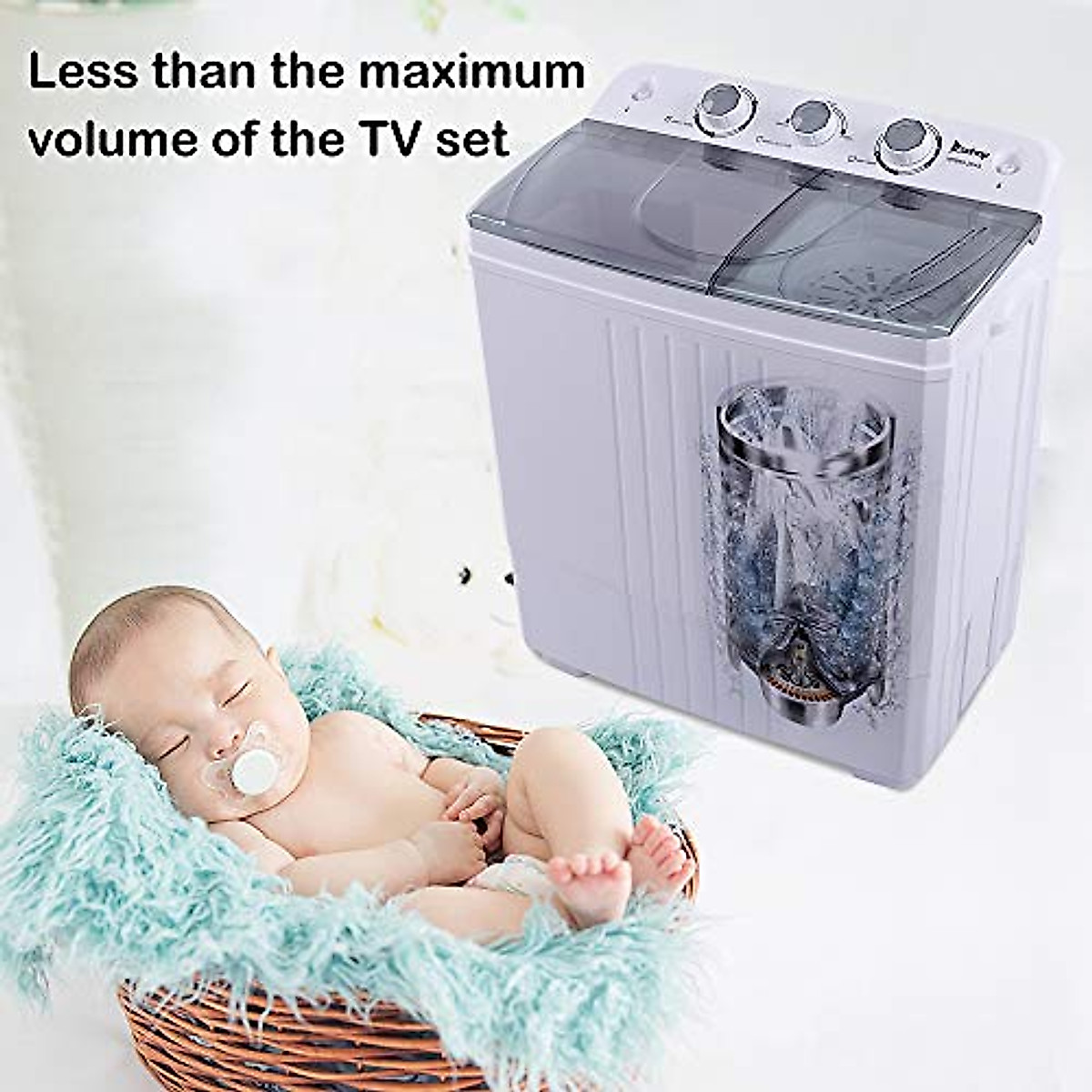 Z okop Twin Tub Design Washer Large Power Semi-automatic Washing Machine Energy Saving (Grey cover plate 16.5lb)