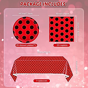 41PCS Red and Black Birthday Party Decorations Bug Party Decorations Red and Black Birthday Party Tableware Set Red Black Party Paper Plates Napkins Tablecloth For Boys Girls Baby Shower Party Supplies