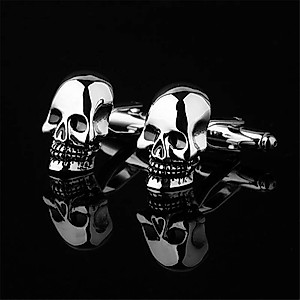 BXLE Cool Skull Cuff-Links, Unique 3D Skeleton Cufflinks, Gothic Shirt Studs Button for Young Men Theme Party, Groomsmen Gift, Pirate & Punk Style Suit Accesorries Jewelry (D)