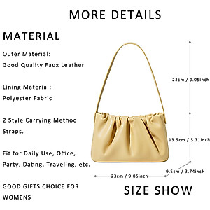 NVKIC Women's Retro Small Shoulder Bag Faux Leather Ruched Purse, Ladies Elegant Designer Mini Hanbags Trendy Crossbody Bags Yellow