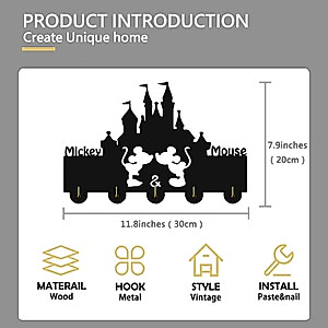 Mickey Door Hooks,Disney Mickey Mouse Cartoon Animation Coat Hooks,Key Holder,Key Hanger for Wall、Entryway and Living Room -Unigue Gift-5 Hooks-20LB(Max)