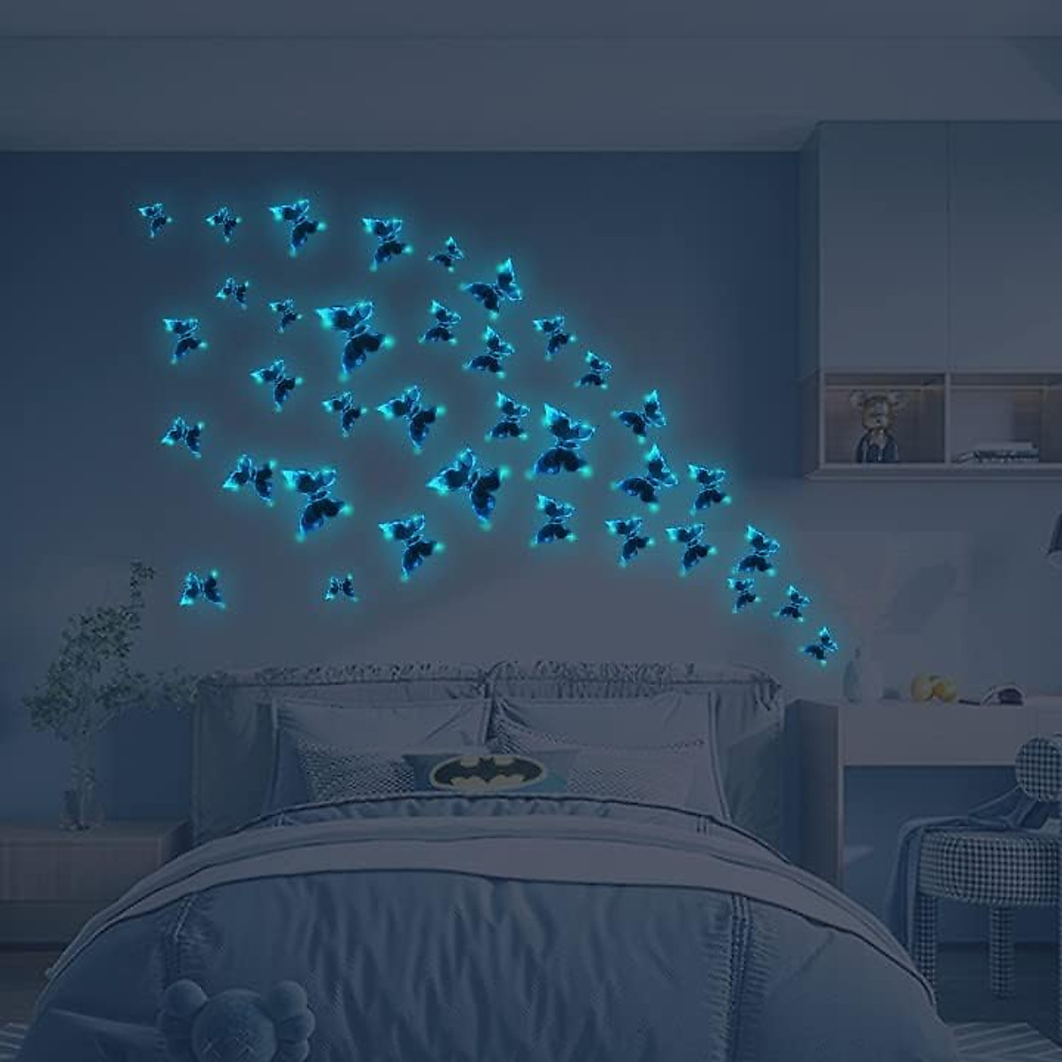 Glow in The Dark Butterfly Wall Decals Blue Luminous Butterfly Wall Stickers Wall Art Butterfly Decor DIY Wall Decals for Kids Girls Bedroom Bathroom Decorations