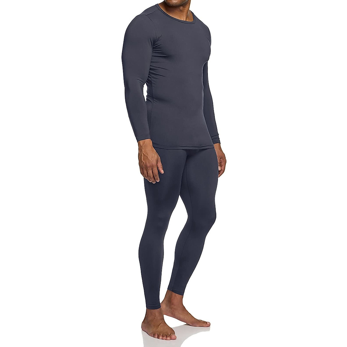 TSLA Men's Thermal Underwear Set, Microfiber Soft Fleece Lined Long Johns, Winter Warm Base Layer Top & Bottom, Soft Micro Fleece Dark Grey, Large