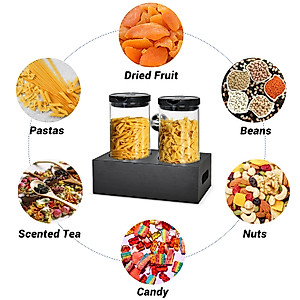 Glass Coffee Containers with Shelf,Coffee Station Organizer,Coffee Canister with Scoop,2x48oz Coffee Bean Storage with Airtight Locking Clamp,Coffee Container for Ground Coffee(Black)