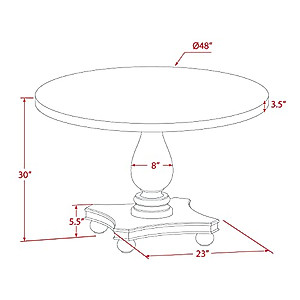East West Furniture IR2-07-TP Irving Kitchen Dining Round Wooden Table Top with Pedestal Base, 48x48 Inch, Distressed Jacobean