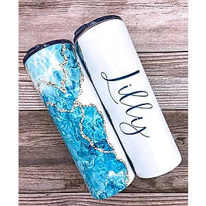 Marble Personalized Tumbler, Stainless Steel Double Wall Insulated Cup With Lid And Straw, Birthday Christmas Holiday Gift for Women Girls Mom (20 oz)