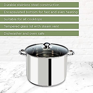 Ecolution Stainless Steel Stock Pot with Encapsulated Bottom Matching Tempered Glass Steam Vented Lids, Made Without PFOA, Dishwasher Safe, 8-Quart, Silver