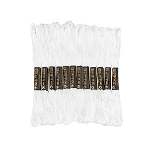 12 Skeins Embroidery Floss White Color, Friendship Bracelet String Cross Stitch Embroidery Thread Floss Bracelet Making Yarn, Craft Floss（White）