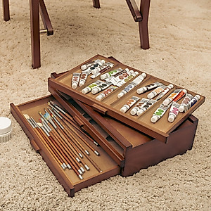 MEEDEN PRO Wood Artist Supply Storage Box - 3 Drawers Art Supply Storage Organizer - Solid Beech Wood Art Tool Box - Portable Storage Box for Pastels Pencils Brushes