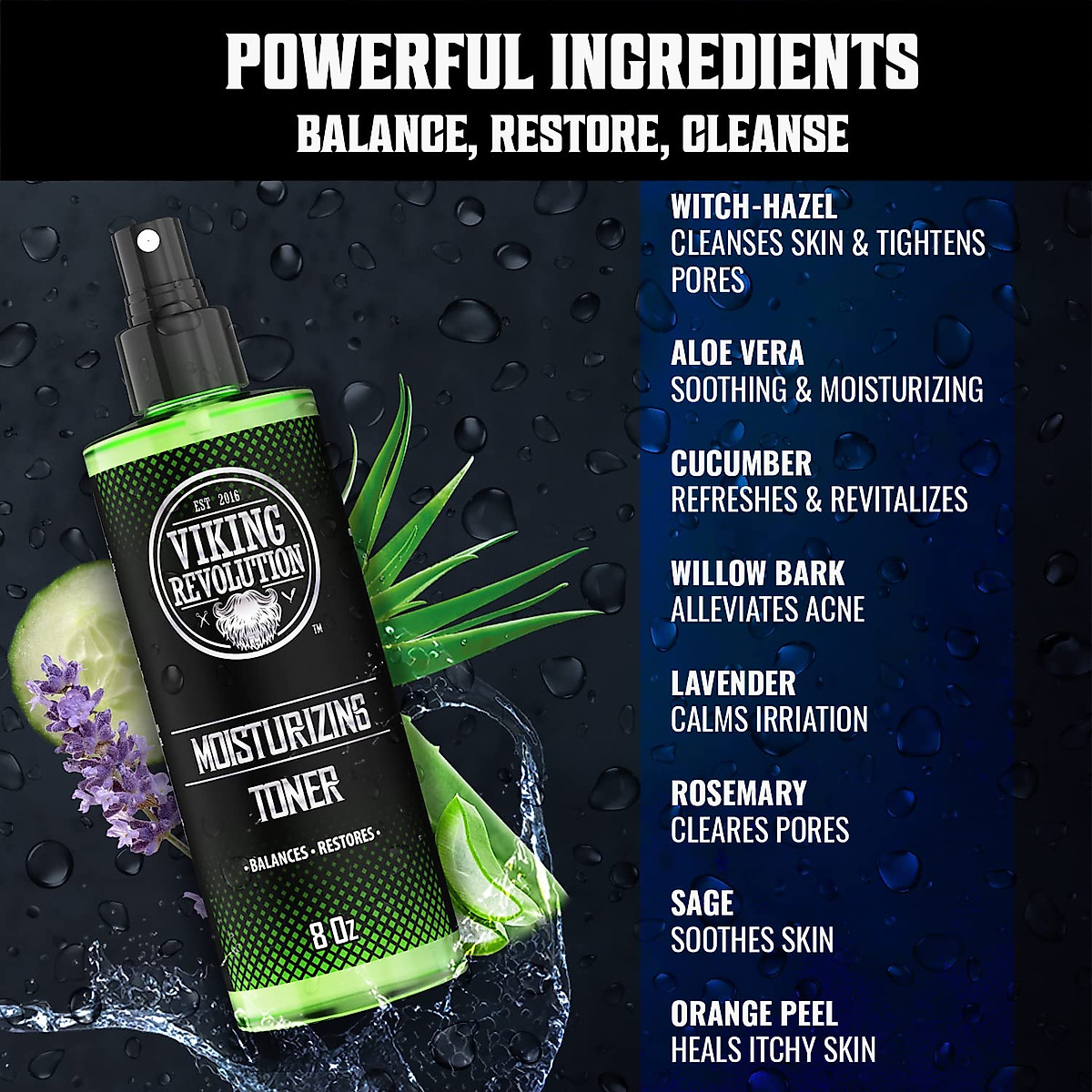 Viking Revolution Skin Toner for Men, Facial Toner Spray for Mens Face Care, Toner for Face - Hydrating Toner for Oily Skin, Balancing Toner for Sensitive Skin - Natural Facial Toner for Men (8oz)