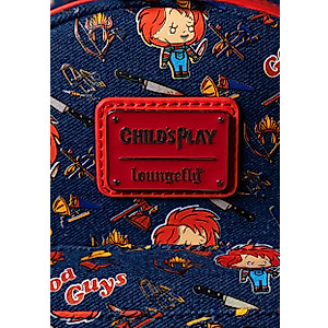 Child's Play Good Guy Chucky Doll Denim AOP Mini Backpack, Horror Fashion Bag Standard