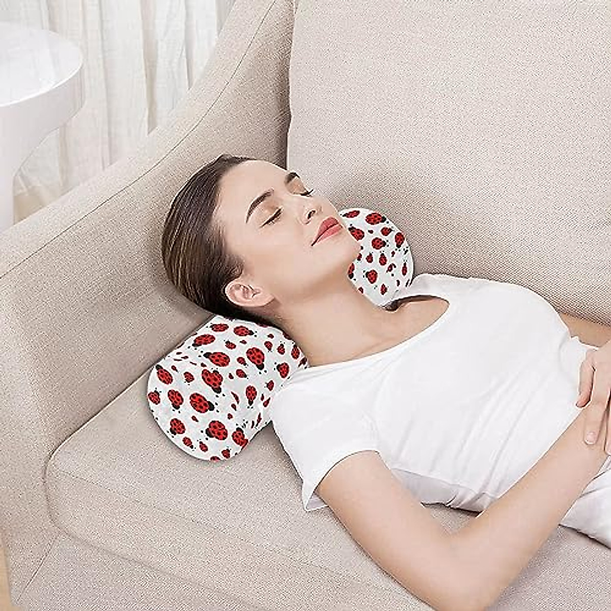Vnurnrn Red Ladybird Neck Support Pillow Round Neck Roll Bolster Cylinder Pillow Cervical Pillows Shoulder Pillow for Leg Knee Back Head Support for Bedroom Camp Work Women Men